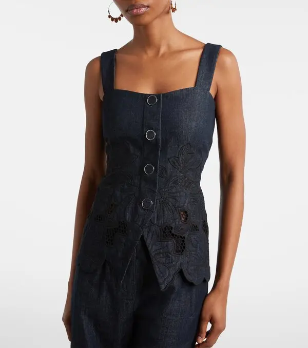 Veronica Beard Mirielle Cotton Chambray Top - Blue