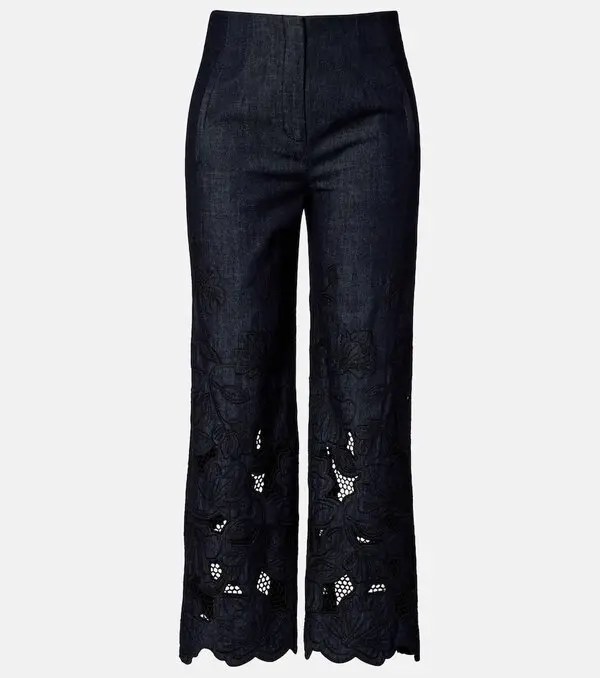 Veronica Beard Osborne Cotton Chambray Wide-leg Pants - Blue