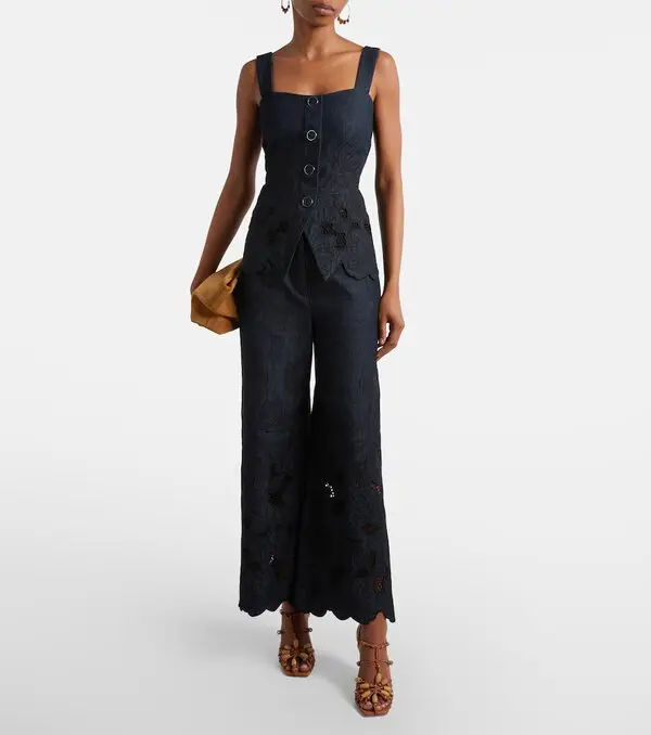 Veronica Beard Osborne Cotton Chambray Wide-leg Pants