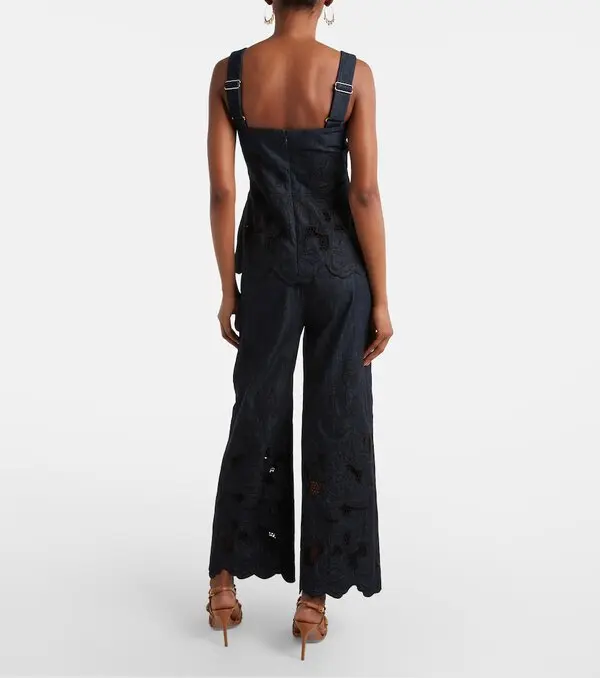 Veronica Beard Osborne Cotton Chambray Wide-leg Pants