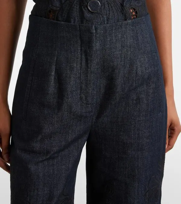 Veronica Beard Osborne Cotton Chambray Wide-leg Pants