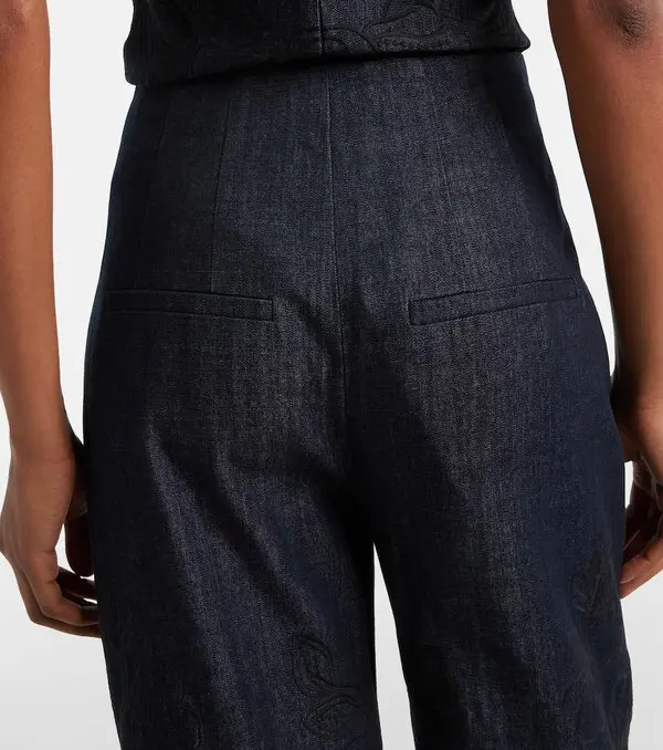 Veronica Beard Osborne Cotton Chambray Wide-leg Pants