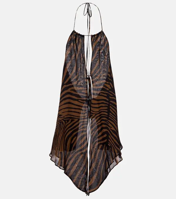 Blumarine Printed Asymmetric Halterneck Top - Brown