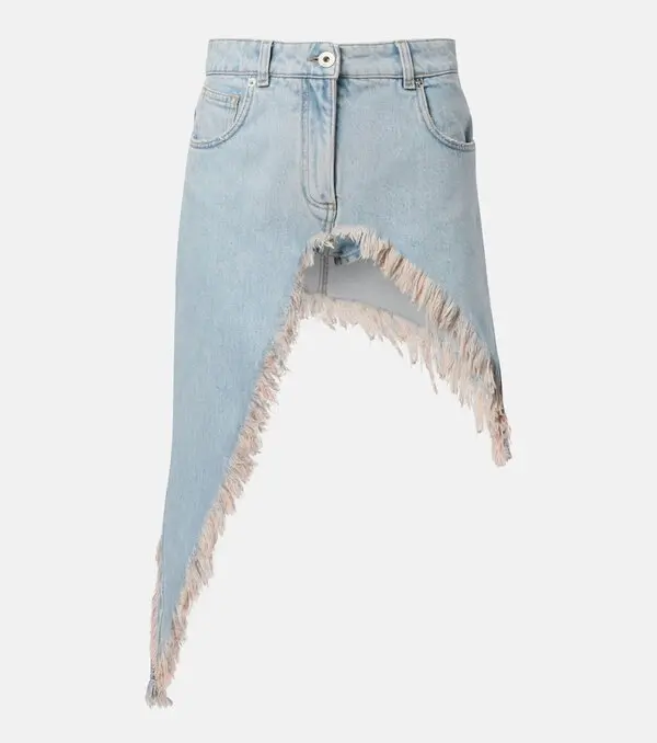 Blumarine Asymmetric Distressed Denim Miniskirt - Blue