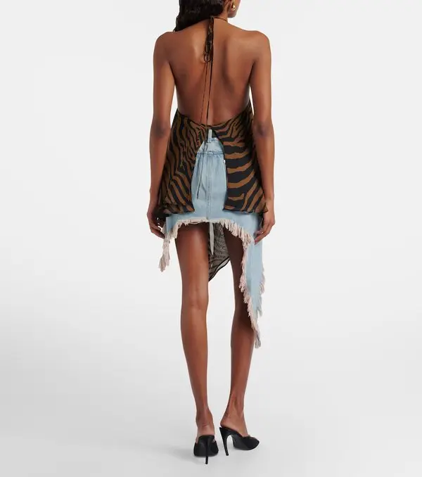 Blumarine Asymmetric Distressed Denim Miniskirt
