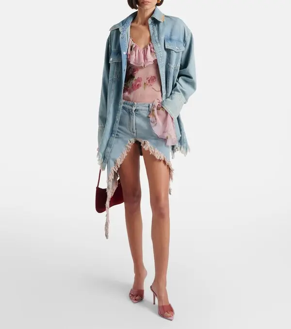Blumarine Asymmetric Distressed Denim Miniskirt
