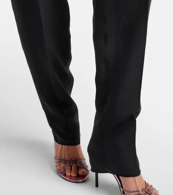 Saint Laurent Pleated Silk Straight Leg Pants - Black