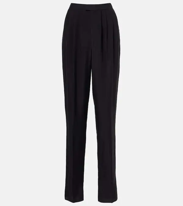 Saint Laurent Pleated Straight Silk Pants - Purple