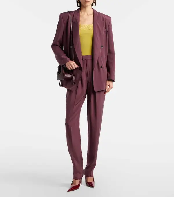 Saint Laurent Pleated Straight Silk Pants - Purple