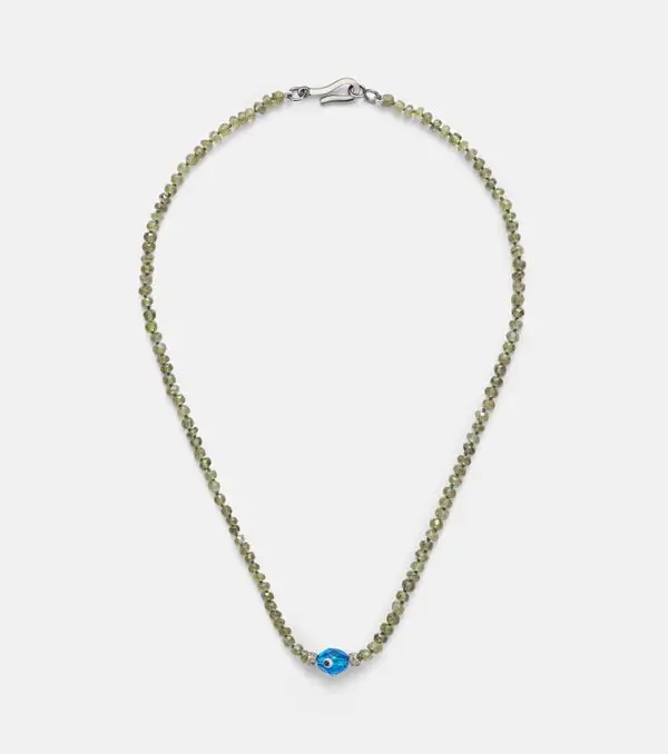 Ileana Makri 9kt White Gold Beaded Necklace With Garnets And Diamonds - Green