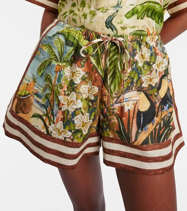 ALEMAIS Alémais Toucan Tango Printed Linen Shorts - Multicoloured