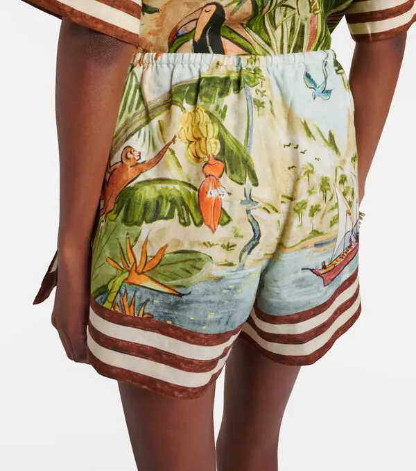 ALEMAIS Alémais Toucan Tango Printed Linen Shorts - Multicoloured