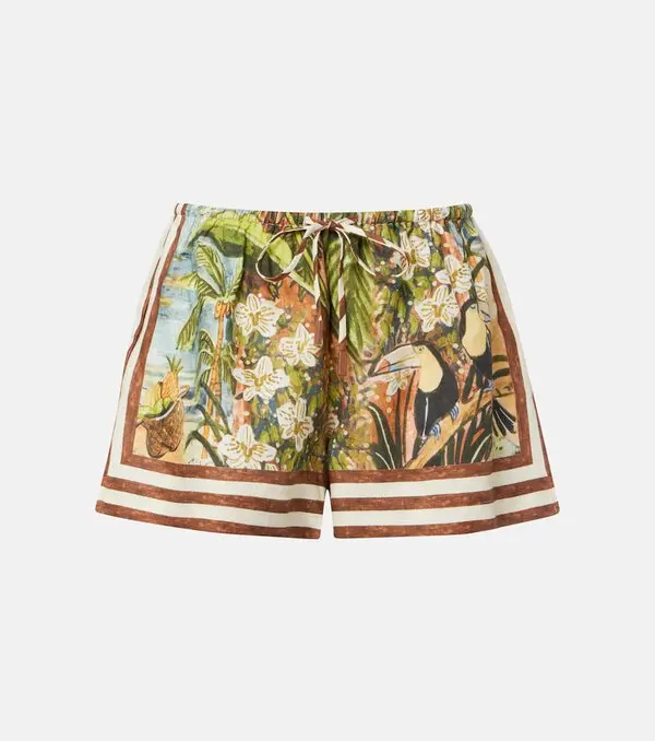 ALEMAIS Alémais Toucan Tango Printed Linen Shorts - Multicoloured