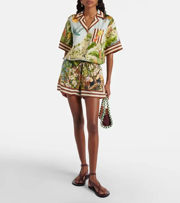 ALEMAIS Alémais Toucan Tango Printed Linen Shorts - Multicoloured