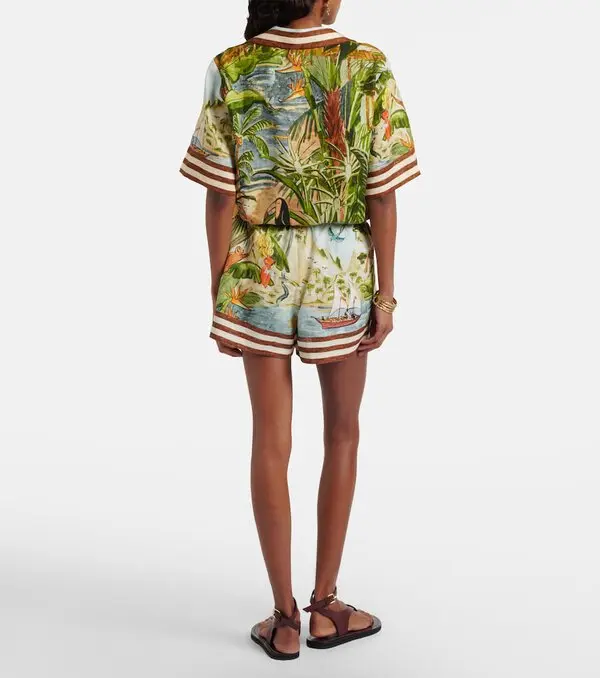 ALEMAIS Alémais Toucan Tango Printed Linen Shorts - Multicoloured