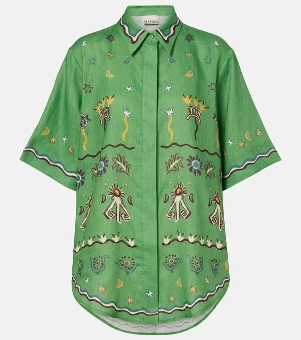 ALEMAIS Alémais Sun Dancer Printed Linen Shirt - Green
