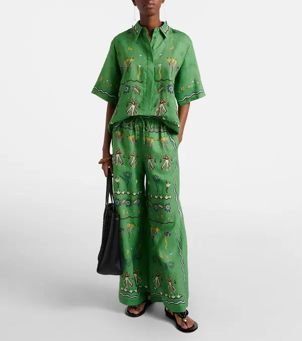 ALEMAIS Alémais Sun Dancer Printed Linen Shirt - Green