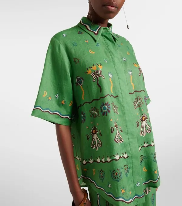 ALEMAIS Alémais Sun Dancer Printed Linen Shirt - Green