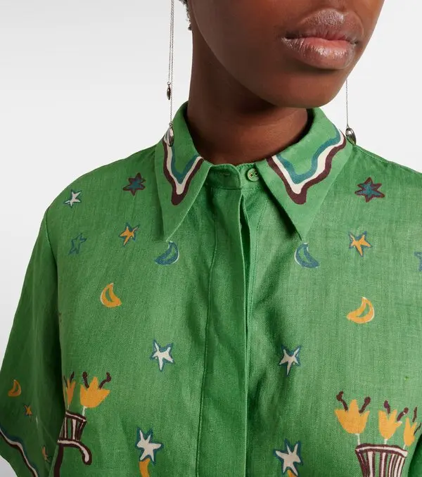 ALEMAIS Alémais Sun Dancer Printed Linen Shirt - Green