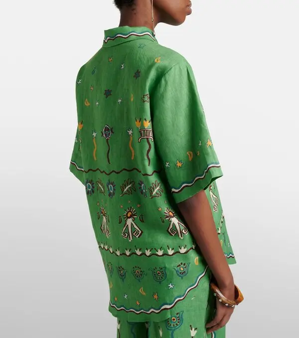 ALEMAIS Alémais Sun Dancer Printed Linen Shirt - Green