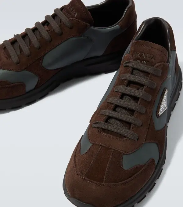 Prada Suede-trimmed Sneakers - Brown