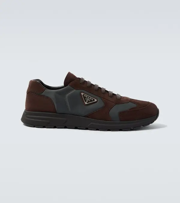 Prada Suede And Fabric Trimmed Lace-up Sneakers