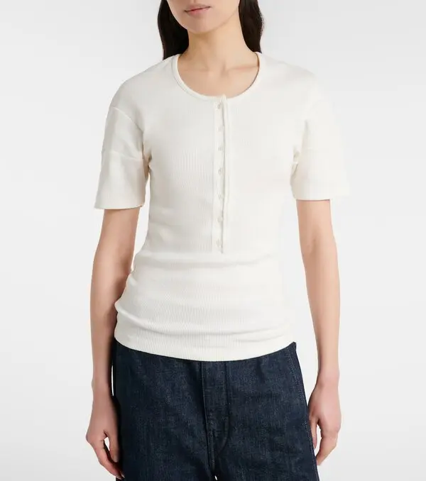 LEMAIRE Cotton And Linen Henley Shirt - White