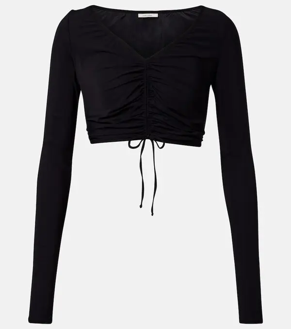 NENSI DOJAKA Ruched Drawstring Crop Top - Black
