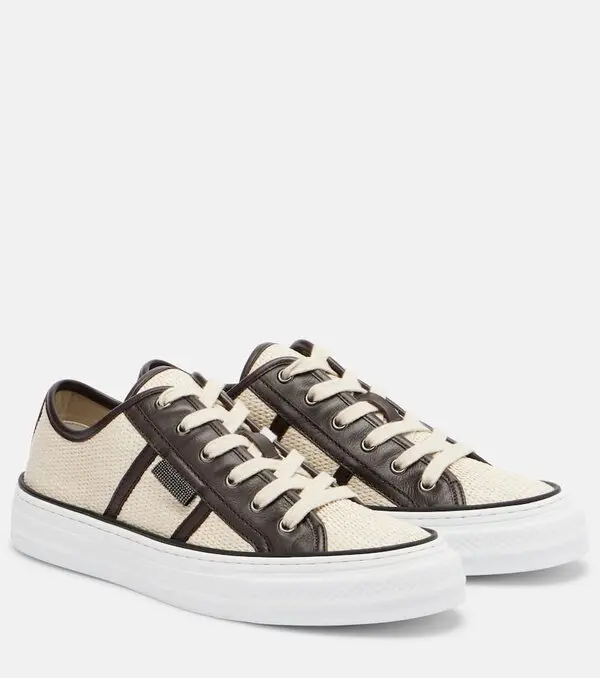 Brunello Cucinelli Leather-trimmed Sneakers - Beige