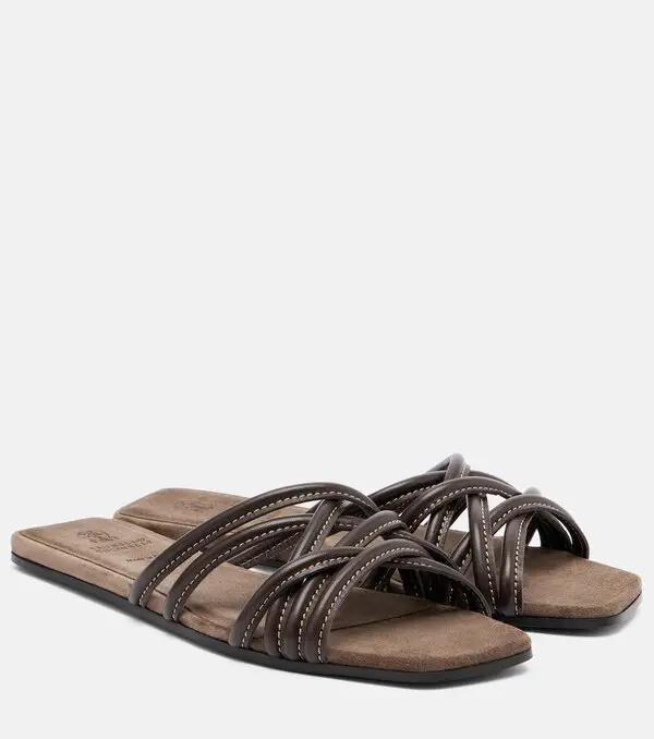 Brunello Cucinelli Leather Slides - Brown