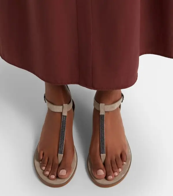 Brunello Cucinelli Monili Suede Slides