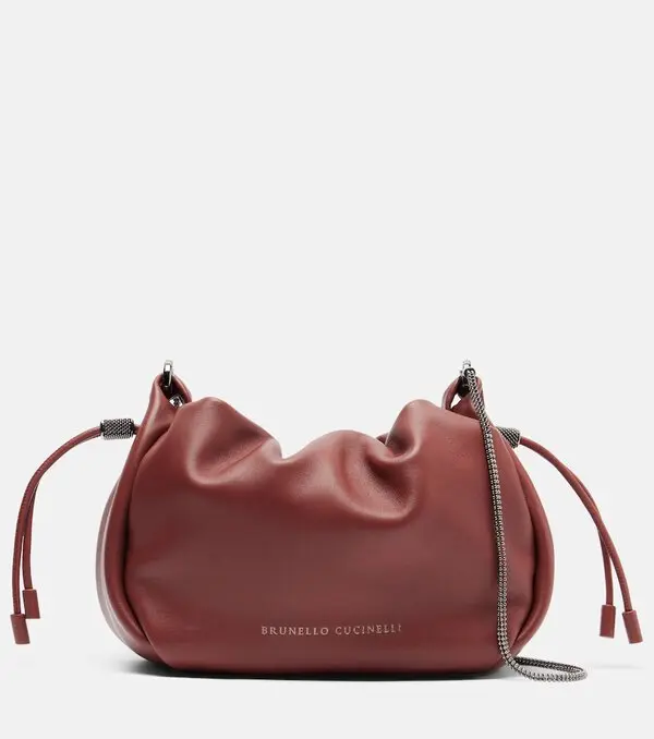 Brunello Cucinelli Mellow Mini Leather Crossbody Bag - Brown