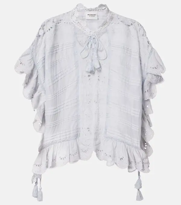 MARANT ETOILE Payton Broderie Anglaise Cotton Top - Blue