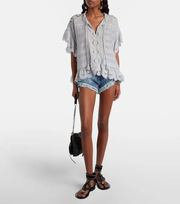 MARANT ETOILE Payton Broderie Anglaise Cotton Top - Blue