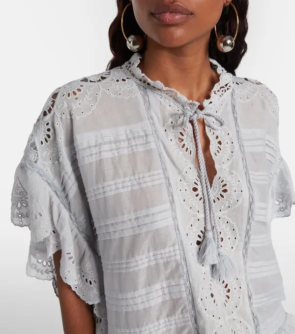 MARANT ETOILE Payton Broderie Anglaise Cotton Top - Blue