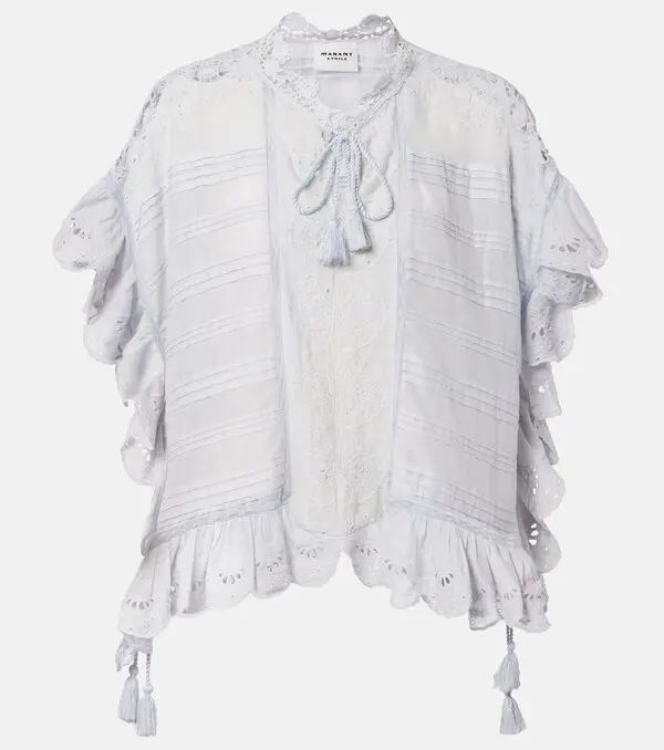 MARANT ETOILE Payton Broderie Anglaise Cotton Top - Blue