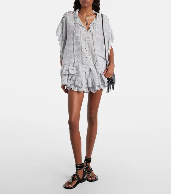 MARANT ETOILE Payton Broderie Anglaise Cotton Top - Blue
