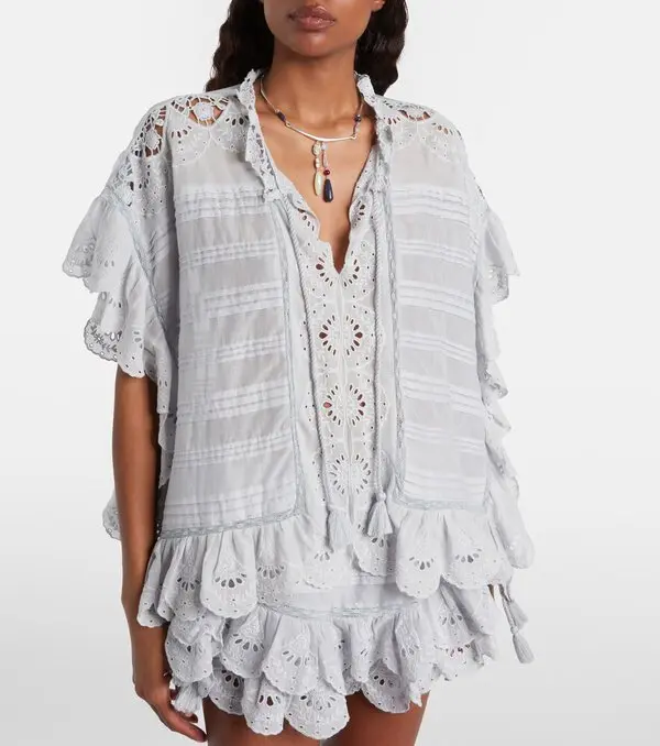 MARANT ETOILE Payton Broderie Anglaise Cotton Top - Blue