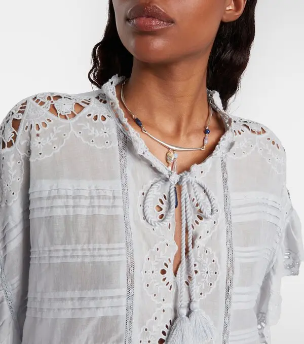 MARANT ETOILE Payton Broderie Anglaise Cotton Top - Blue