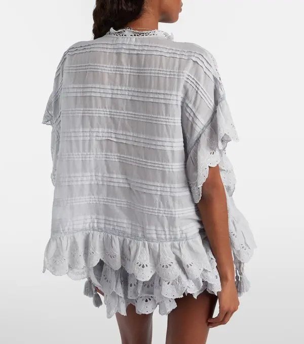 MARANT ETOILE Payton Broderie Anglaise Cotton Top - Blue
