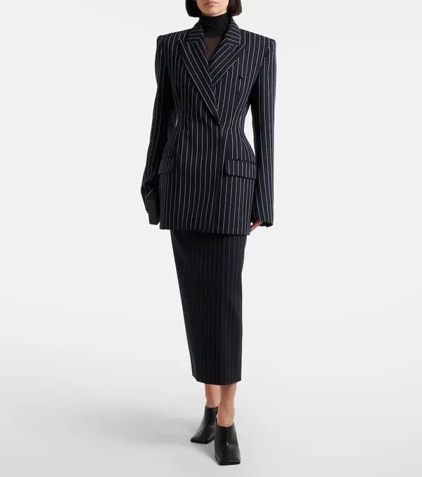 MUGLER Pinstripe Wool Pencil Skirt