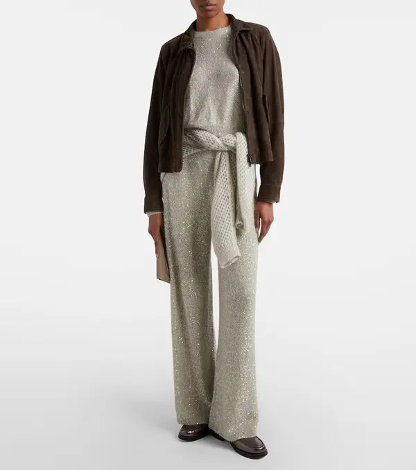 Brunello Cucinelli Sequined Wide-leg Pants