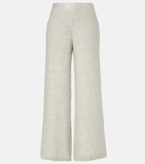 Brunello Cucinelli Sequined Wide-leg Pants - Grey