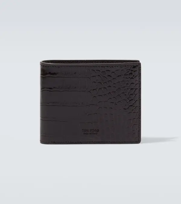 TOM FORD Croc-effect Patent Leather Bifold Wallet - Brown