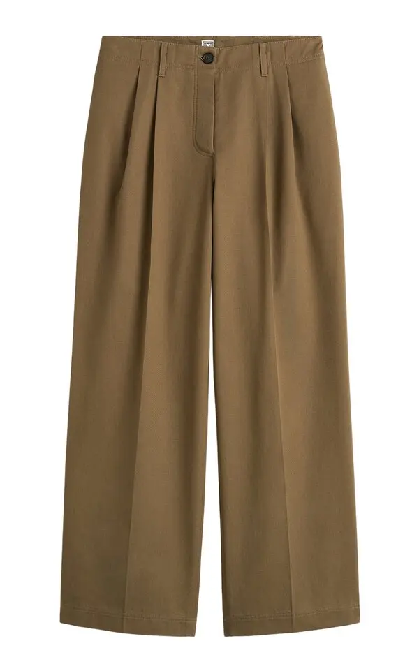 TOTEME Pleated Cotton Twill Wide-leg Trousers - Tan