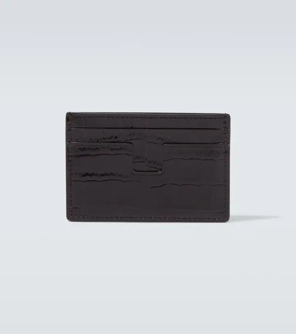TOM FORD Croc-effect Patent Leather Card Holder - Brown