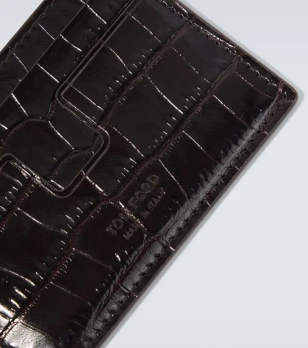 TOM FORD Croc-effect Patent Leather Card Holder - Brown