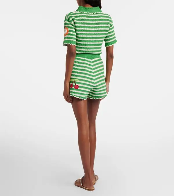 ALEMAIS Alémais Embroidered Striped Cotton Shorts