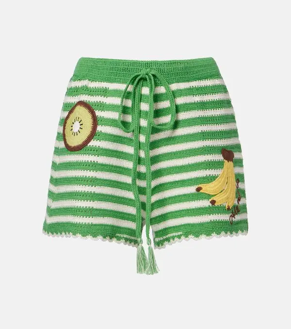 ALEMAIS Alémais Embroidered Striped Cotton Shorts - Green