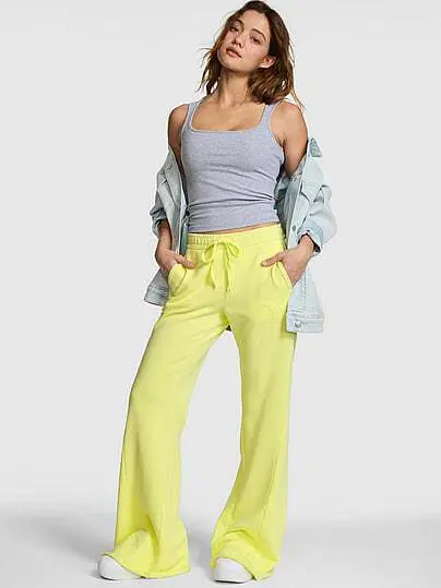 Pink Campus Terry Flare Pants - Yellow